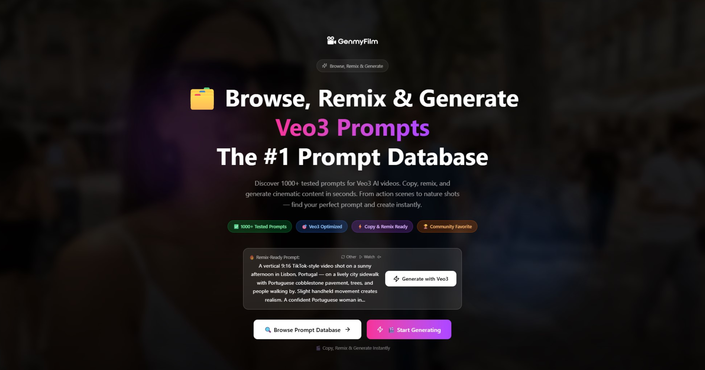 GenmyFilm - #1 Veo3 Prompt Database | Browse, Remix & Generate AI Videos
